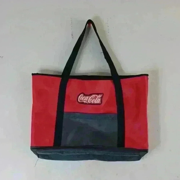 Bags | Cocacola Laptop Carrying Bag Lined Straps Rubber Logo Pocket Red ...